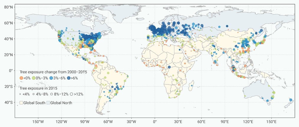 Persistent disparities in urban tree exposure across global demographics